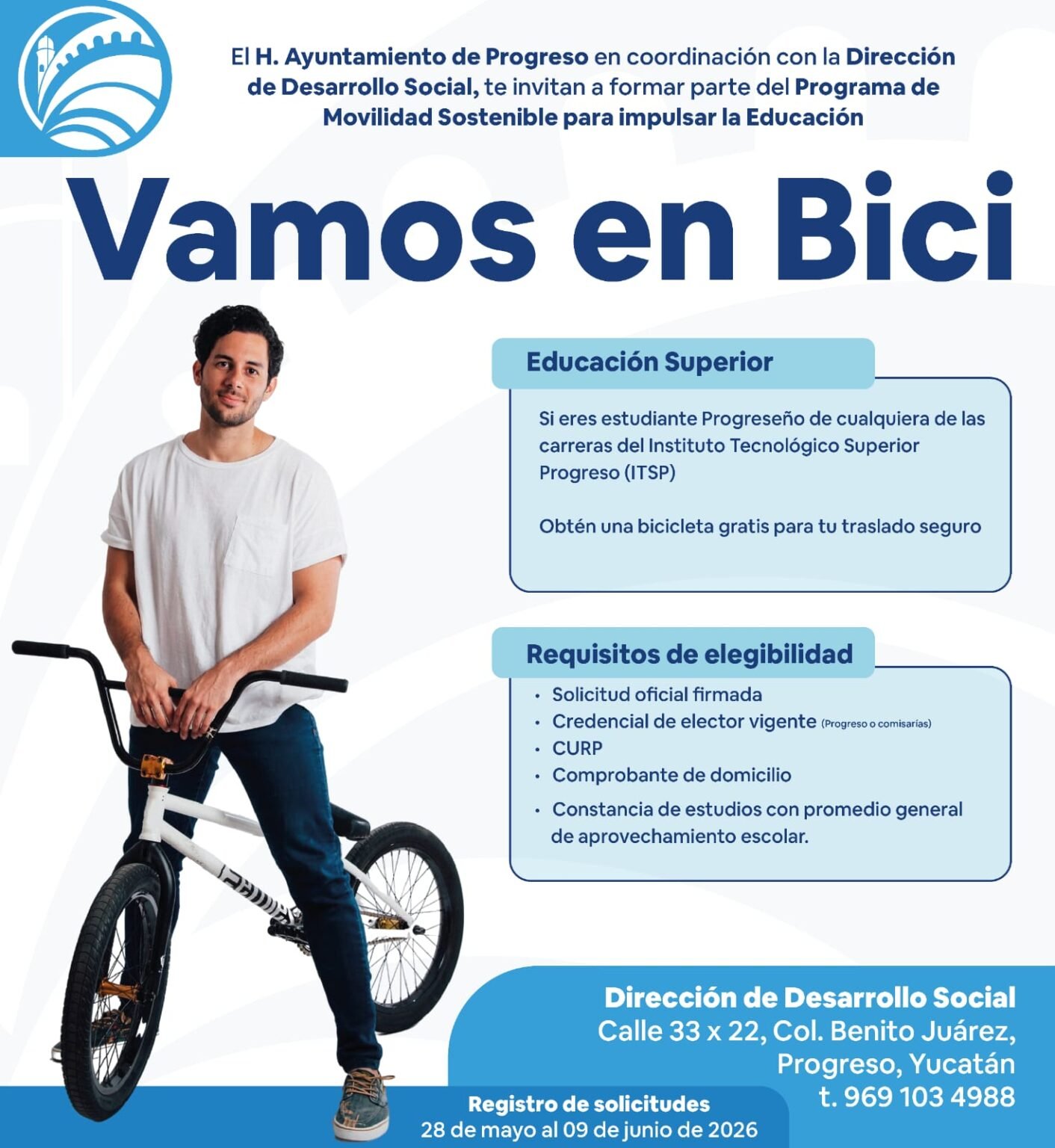 Erik Rihani abre convocatoria de “Vamos en Bici” para estudiantes del ITSP