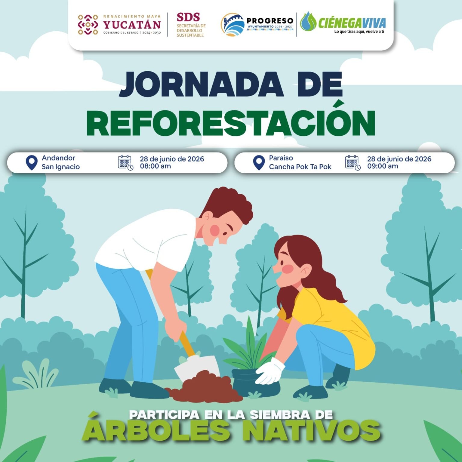 Progreso se suma al Día Mundial del Árbol con jornada de reforestación